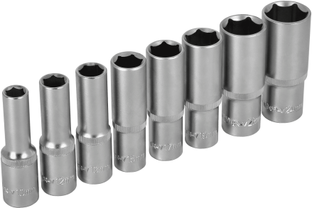 Set of 1/2" deep sockets on a strip 8 pcs.